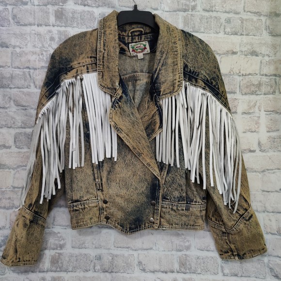 Jackets & Coats | Vintage Rock Creek Trading Co Acid Wash Denim Leather ...